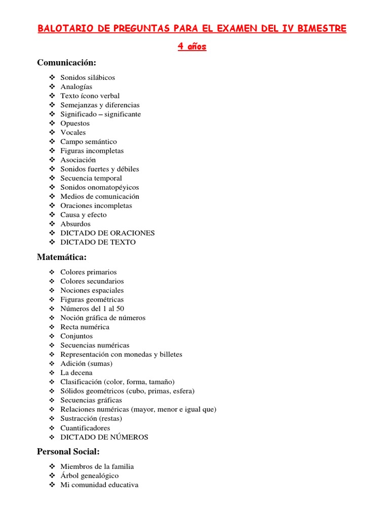 Balotario 4 Años | PDF Balotario 4 Años | PDF