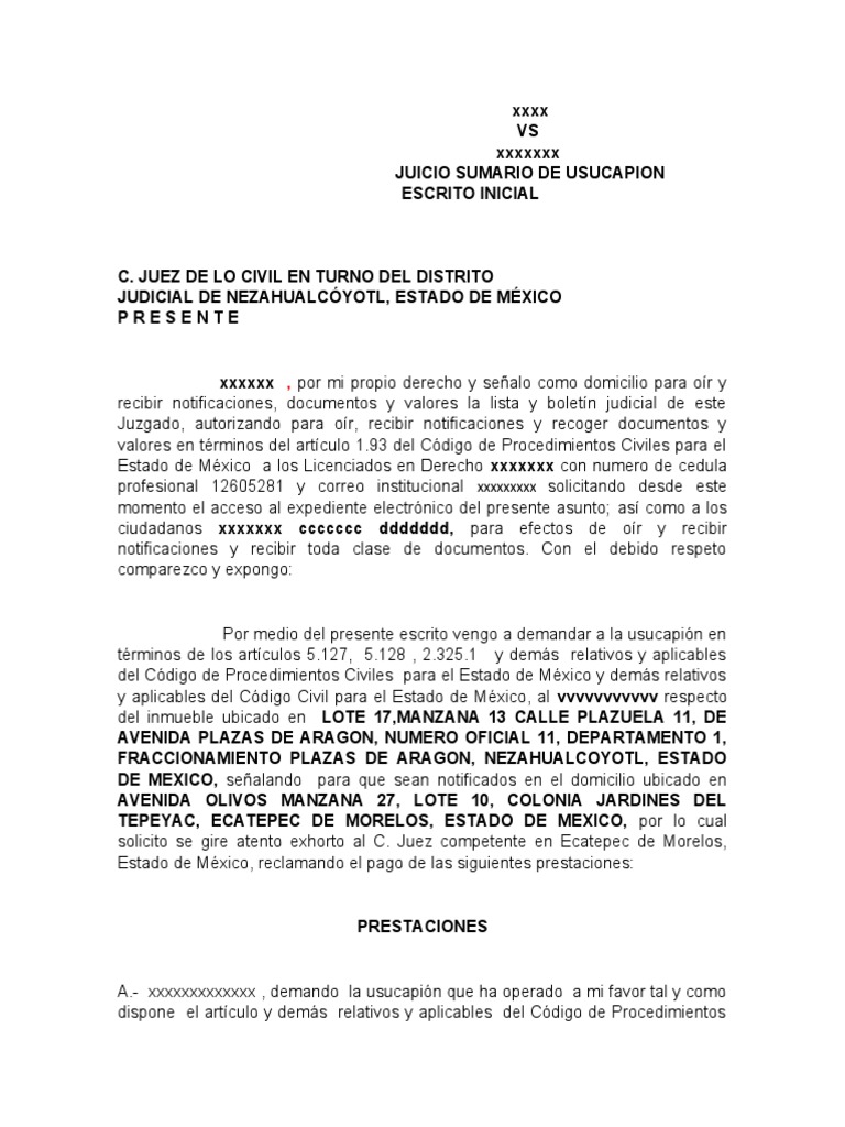 Usucapion | PDF | Ley procesal | Demanda judicial