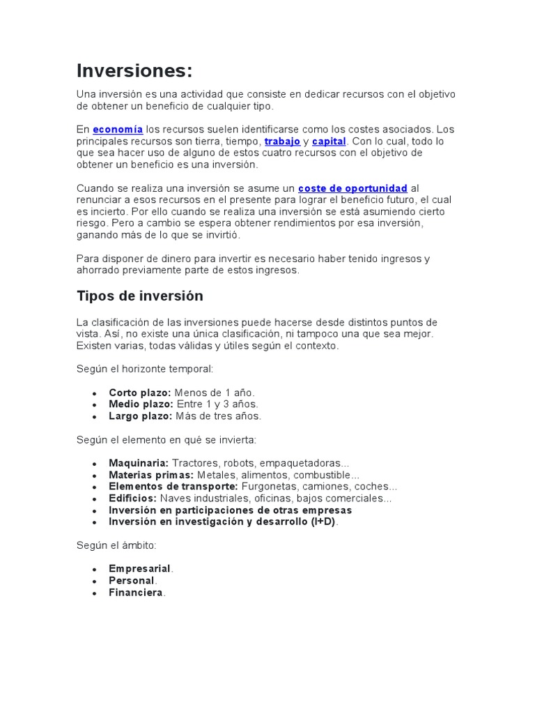 Inversiones:: Tipos de Inversión | PDF | Compartir (Finanzas) | Inversiones