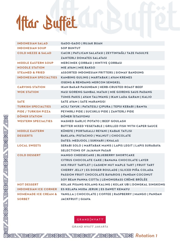 Iftar Buffet Menu at Grand Hyatt Jakarta | PDF | Indonesian Cuisine | Foods