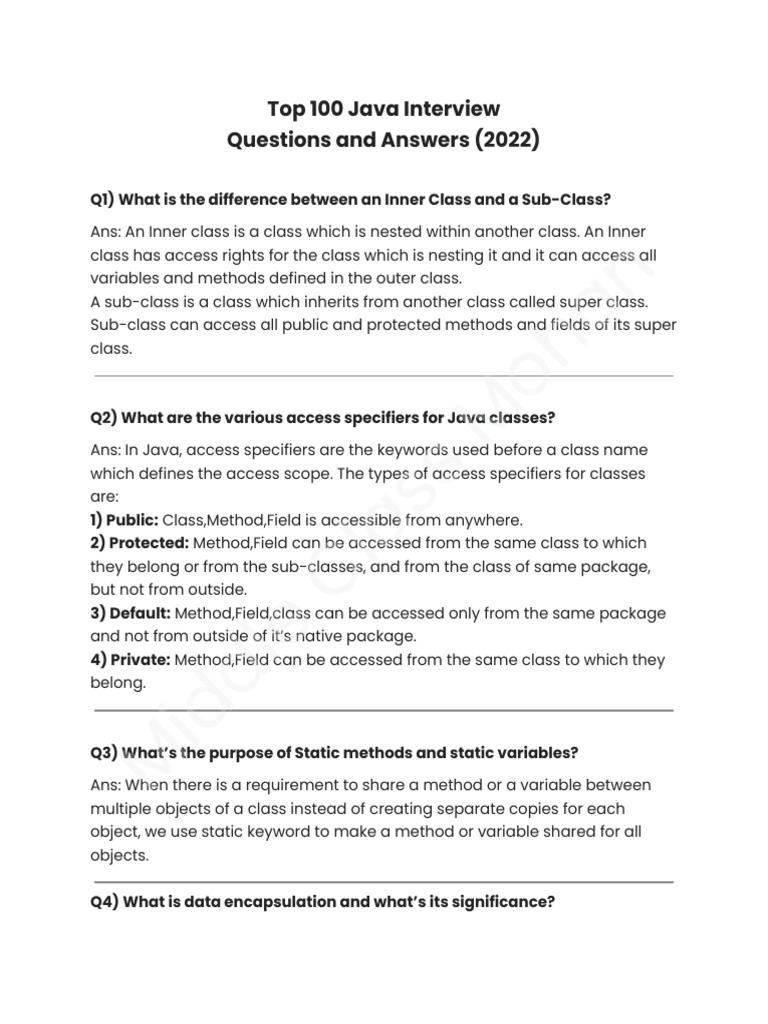 Top 100 Java Interview Questions and Answers (2022) | PDF | Method (Computer Programming ...