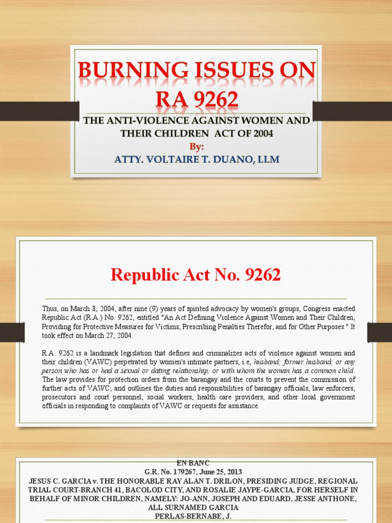 RA 9262 - Atty. V Duano | PDF | Violence | Restraining Order