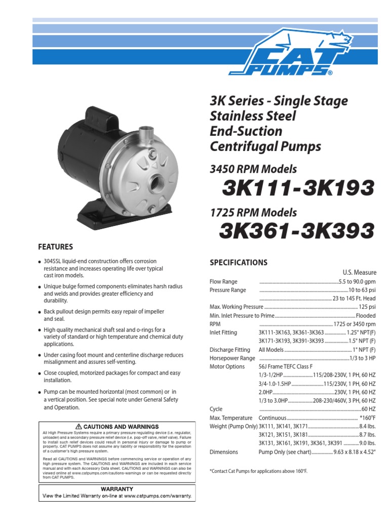3K111-3K193 3K361-3K393: 3K Series - Single Stage Stainless Steel End-Suction Centrifugal Pumps ...