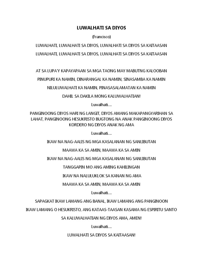 Luwalhati Sa Diyos | PDF