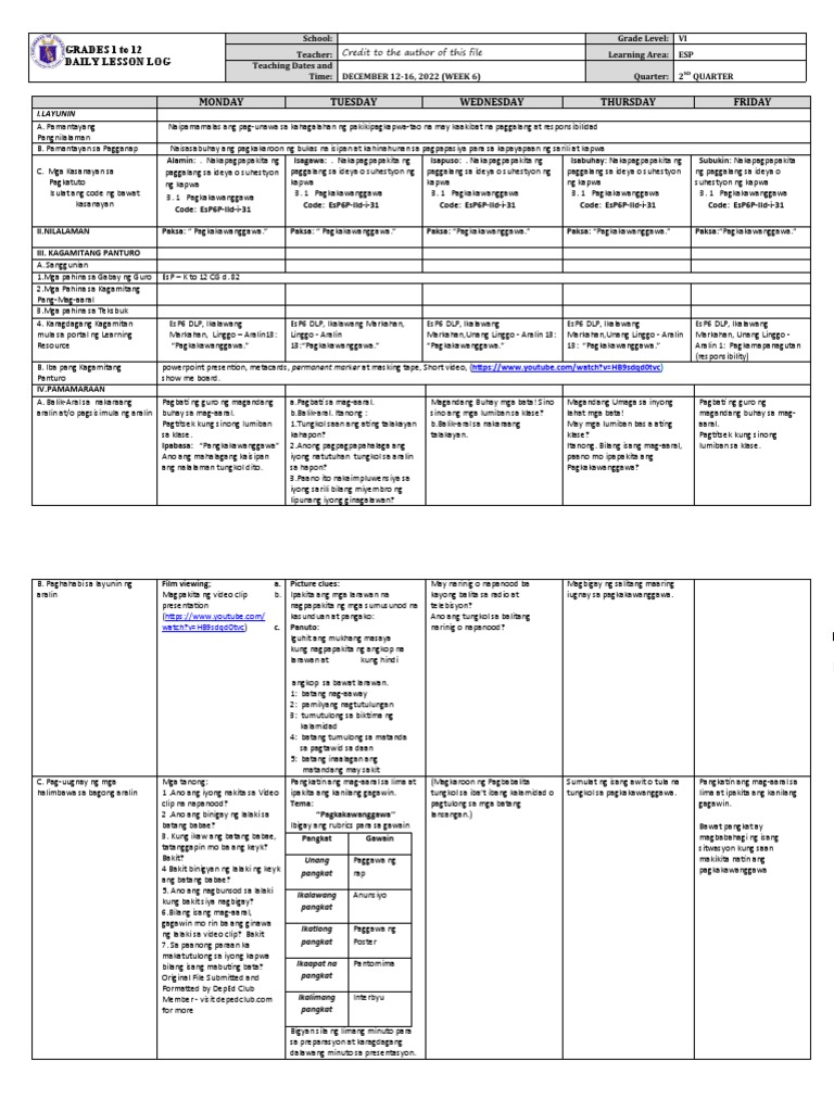 2022 DLL - Esp 6 - Q2 - W6 | PDF