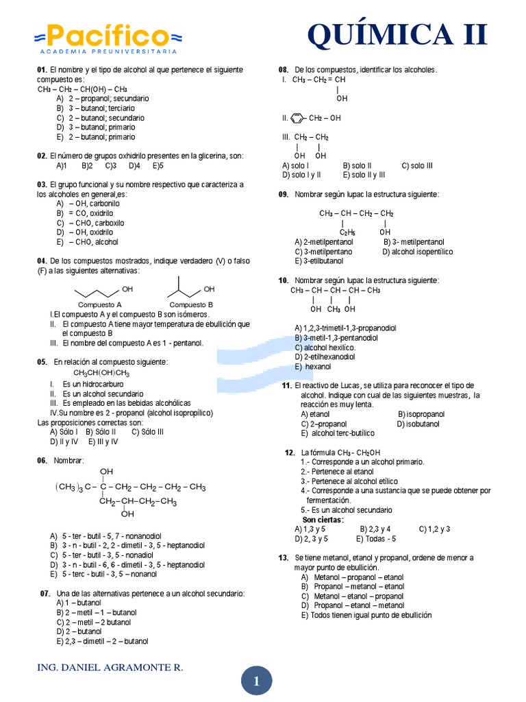 ALCOHOLES (Práctica) - QUÍMICA II | PDF | Alqueno | Cetona