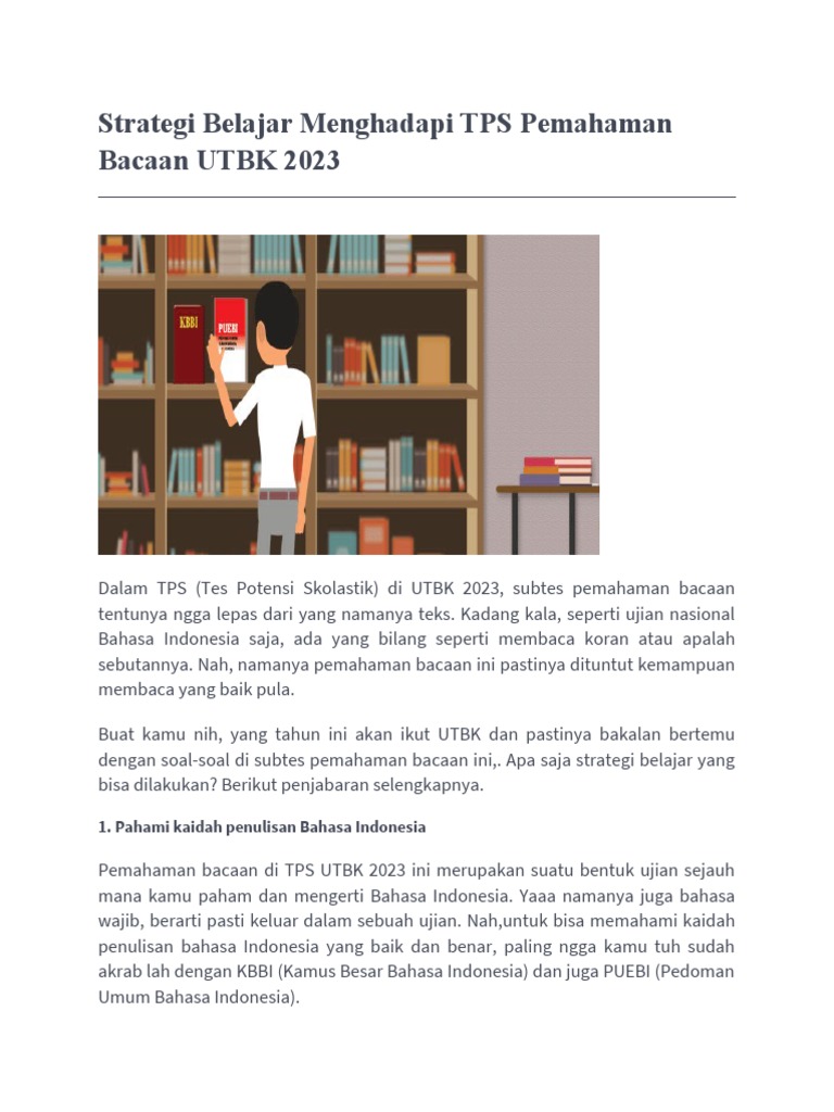 Strategi Belajar Menghadapi TPS Pemahaman Bacaan UTBK 2021 | PDF