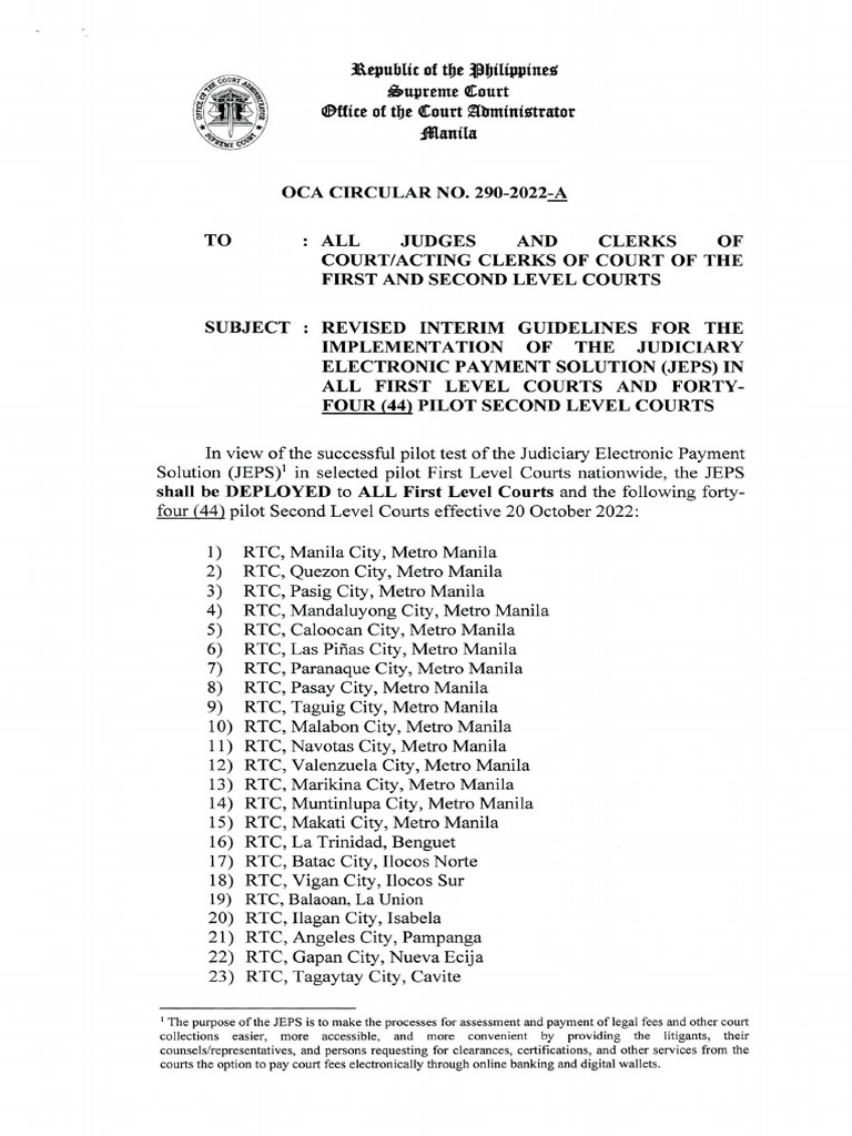 OCA Circular No. 290 2022 A | PDF | Cheque | Metro Manila