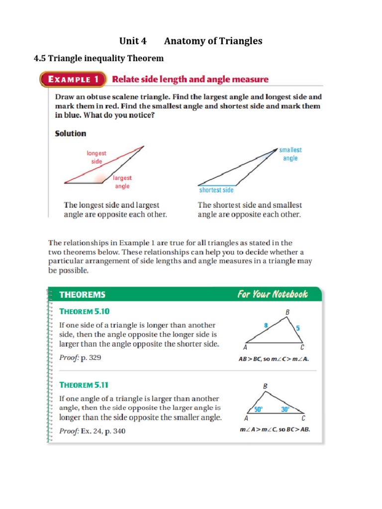 Unit 4 Anatomy of Triangles: 4.5 Triangle Inequality Theorem | PDF
