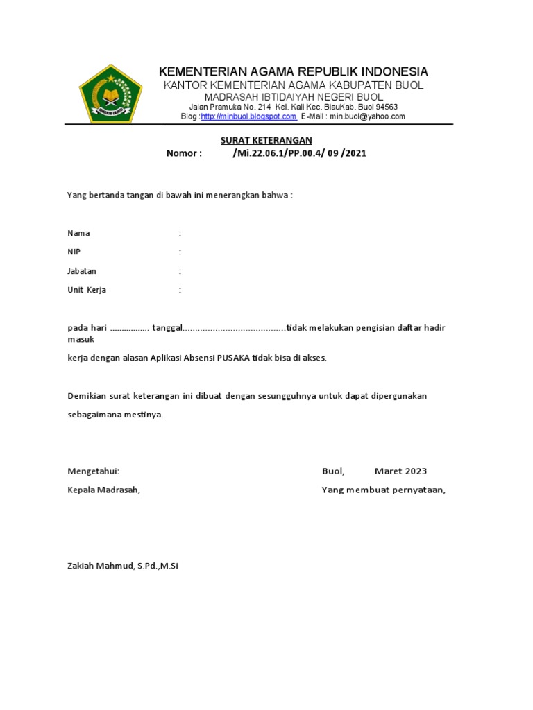 SURAT-KETERANGAN-LUPA-ABSEN.docx | PDF