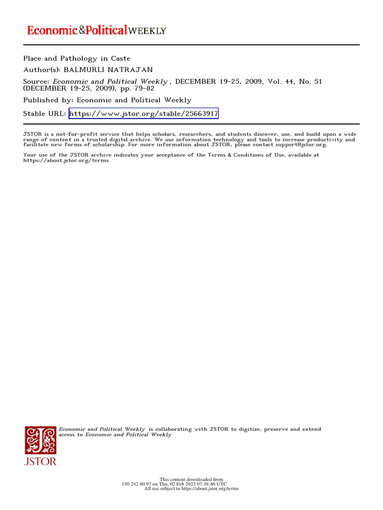 Place and Pathology in Caste | PDF | Dalit | Caste