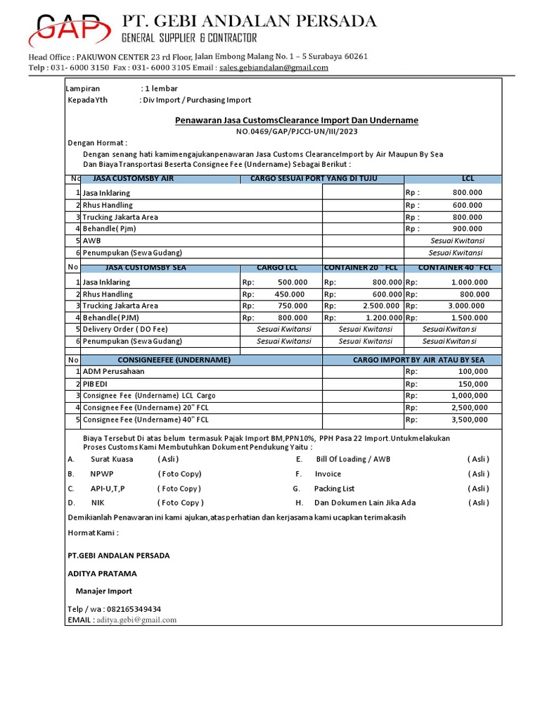 Penawaran Aditya Gap | PDF