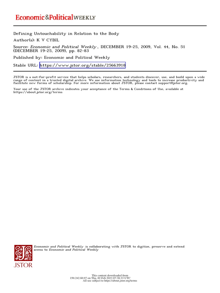 Defining Untouchability in Relation To The Body | PDF | Dalit | Caste