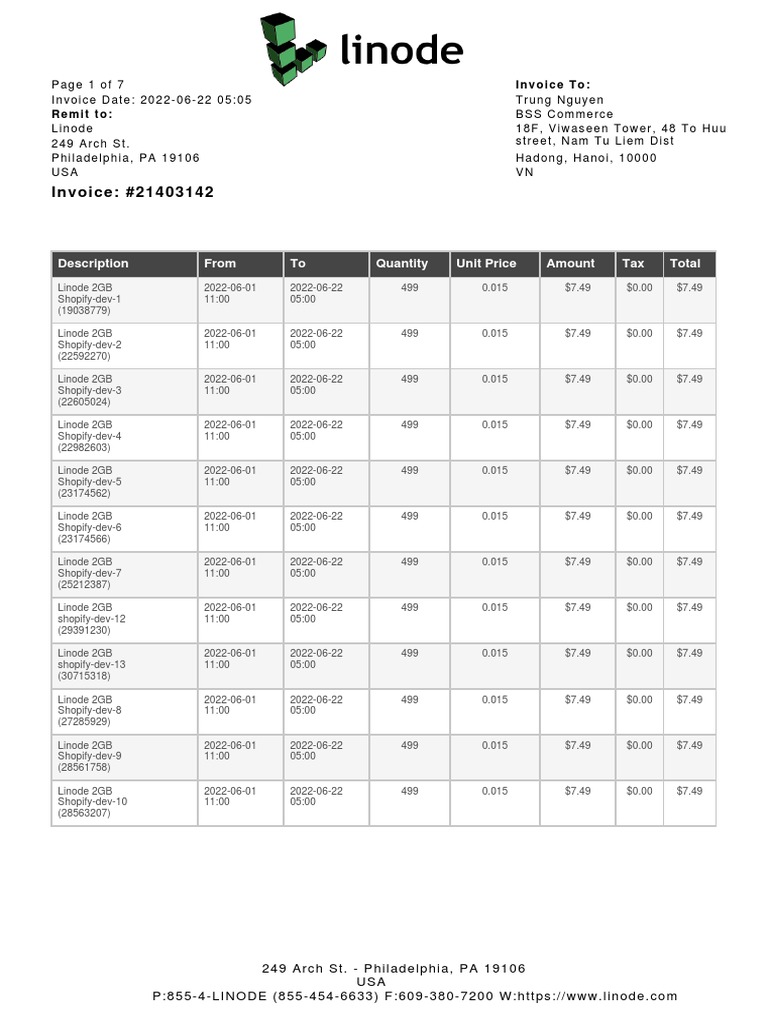 Linode Invoice for BSS Commerce | PDF | Accounting | Mass Media