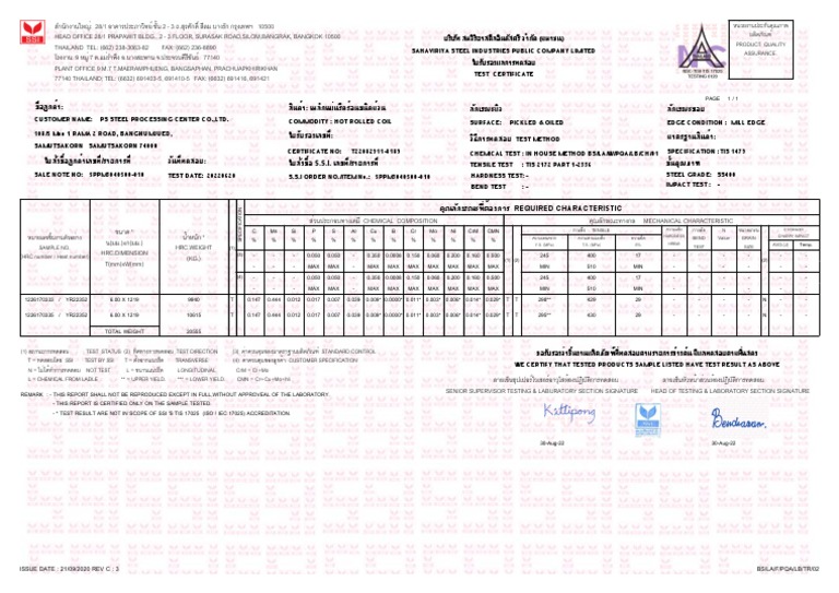 Mill Sheet SS400P T 6.0 Mm. | PDF