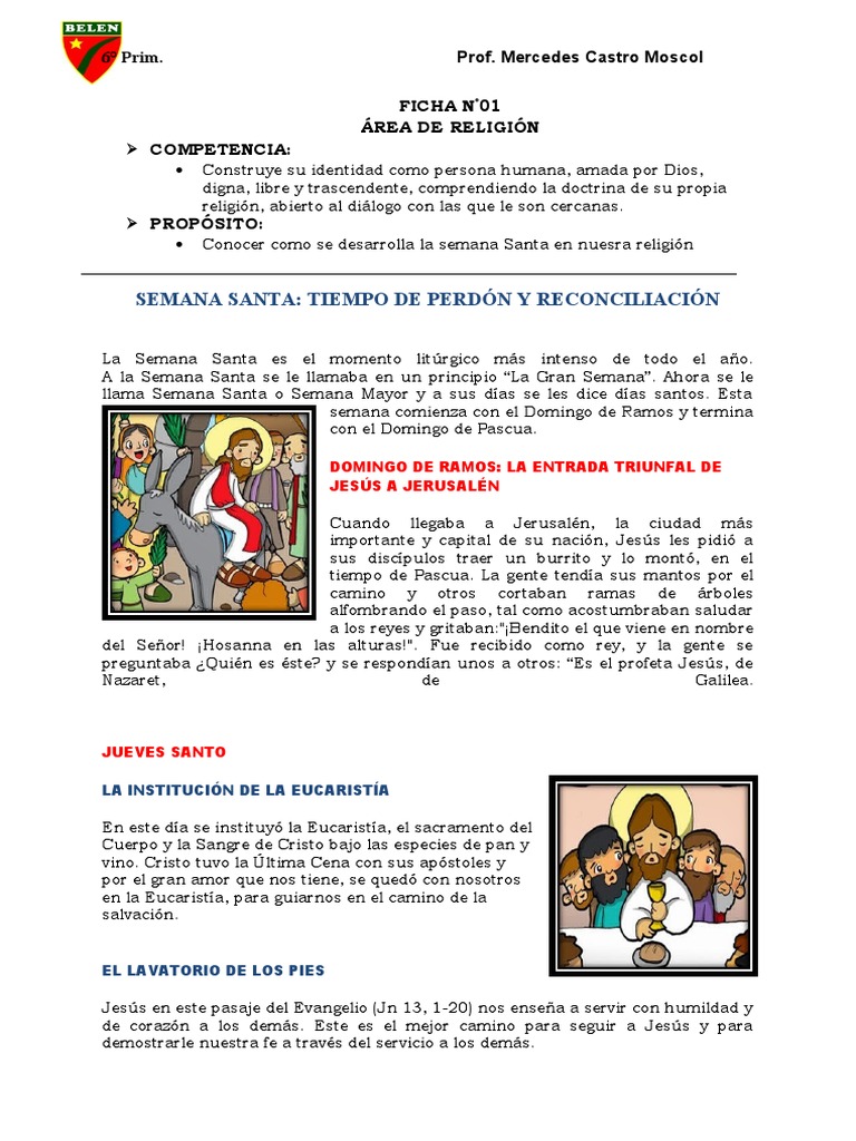 Ficha 0 Religion Catac | PDF | La resurrección de Jesús | eucaristía