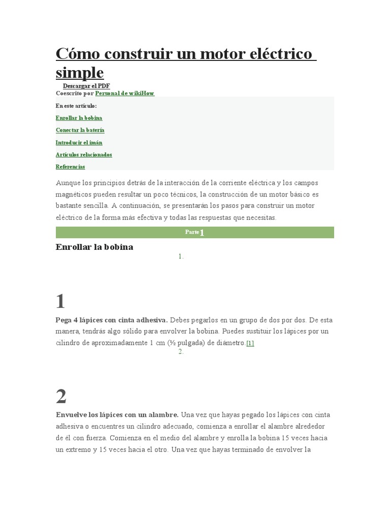 Cómo Construir Un Motor Eléctrico Simple | PDF | Inductor | Imán Cómo Construir Un Motor Eléctrico Simple | PDF | Inductor | Imán