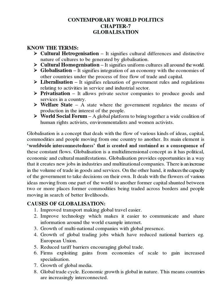 12 Political Science - Globalisation - Notes | PDF | Globalization ...