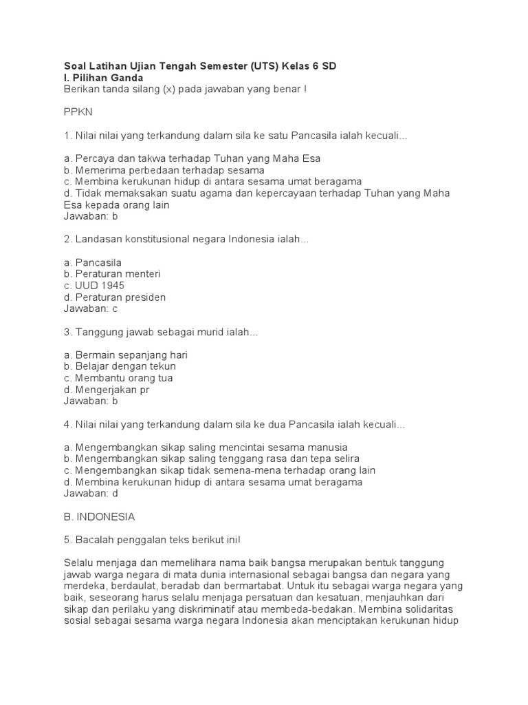Latihan Soal Dan Jawaban UTS Atau PTS Kelas 6 SD Tema 7 Subtema 1 | PDF