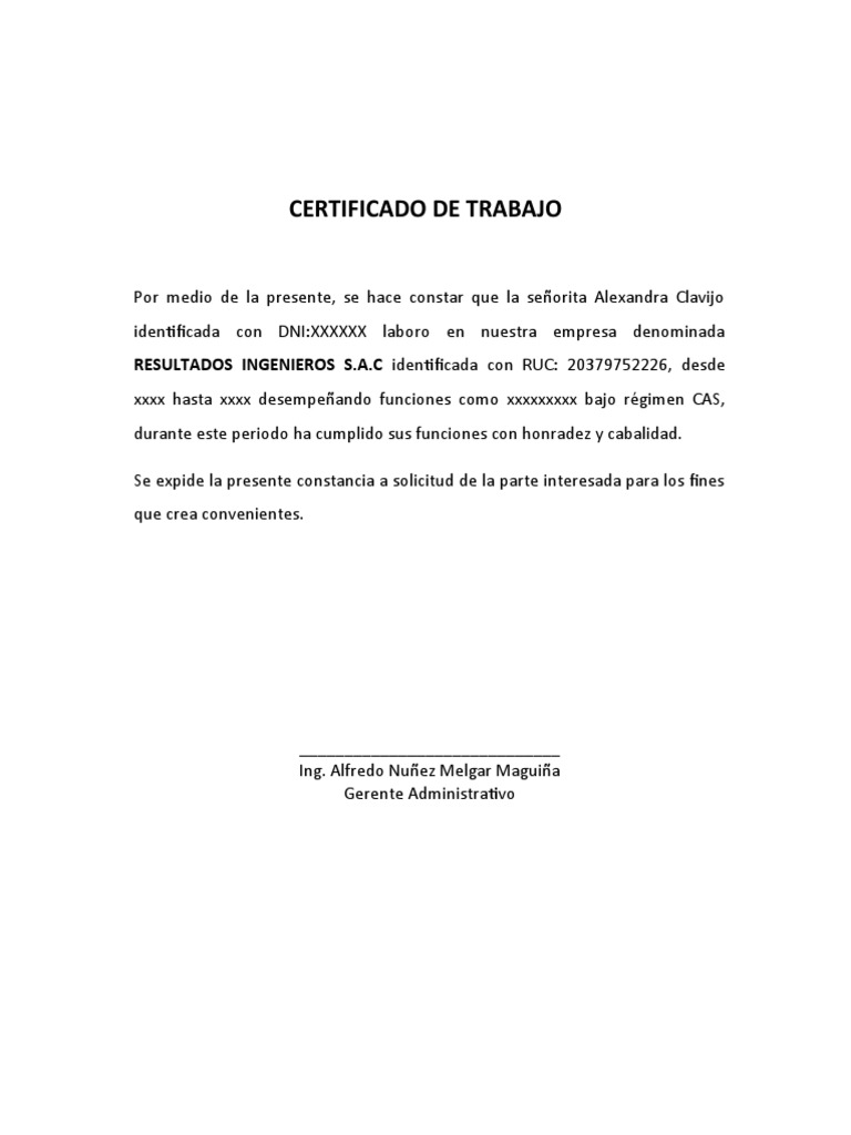 Certificado de Trabajo Ingenieros | PDF
