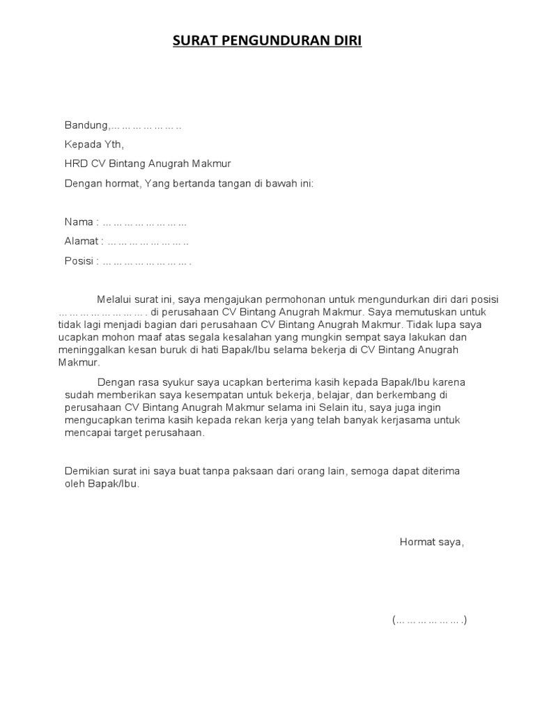 Contoh Surat Pengunduran Diri | PDF | Bisnis | Pengembangan Diri