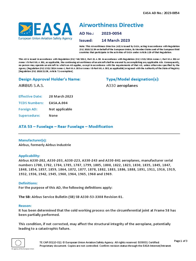 Easa Ad 2023-0054 1 | PDF | Transport | Aviation