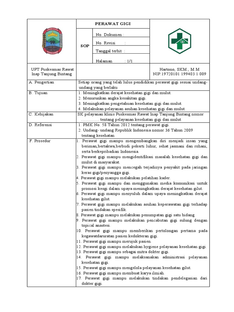 SOP PERAWAT GIGI | PDF