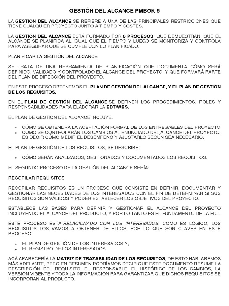 Gestión Del Alcance Pmbok 6 | PDF