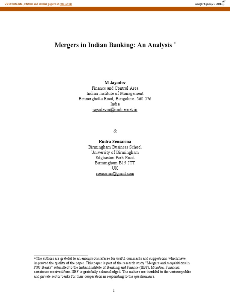 Mergers in Indian Banking: An Analysis | PDF | Mergers And Acquisitions ...