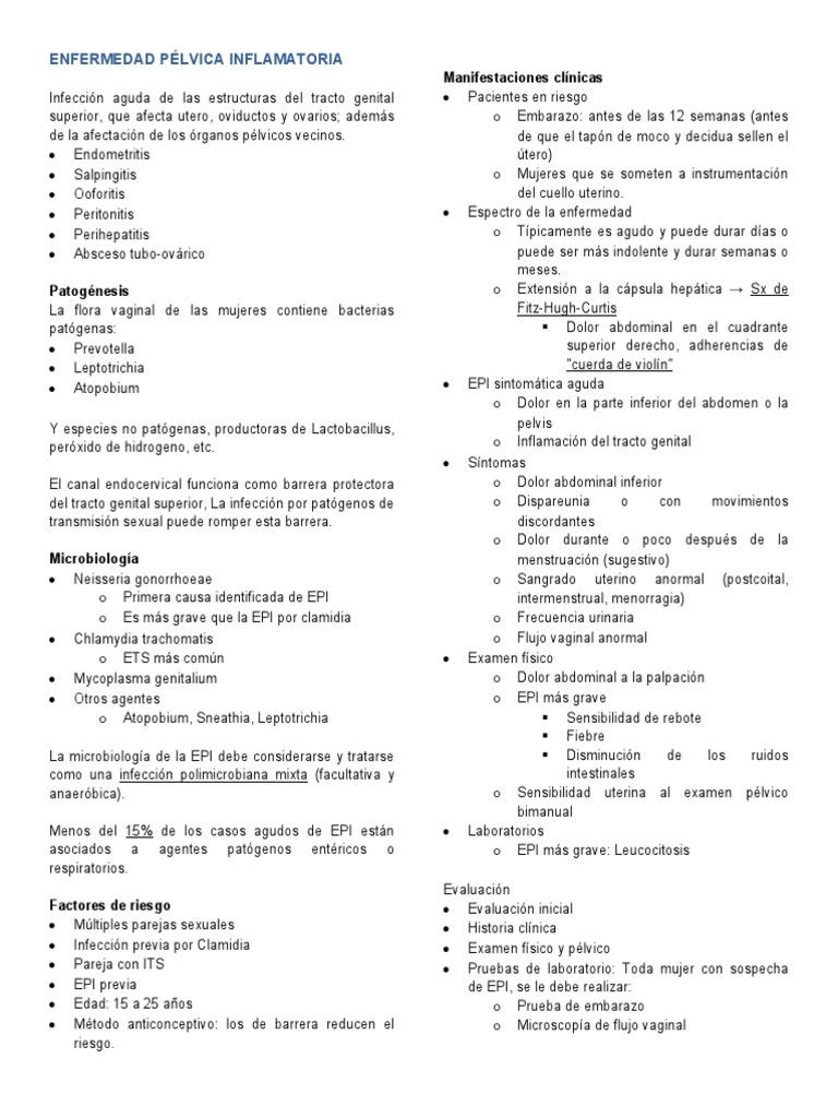 Enfermedad Pélvica Inflamatoria | PDF | Infección transmitida sexualmente | Medicina CLINICA