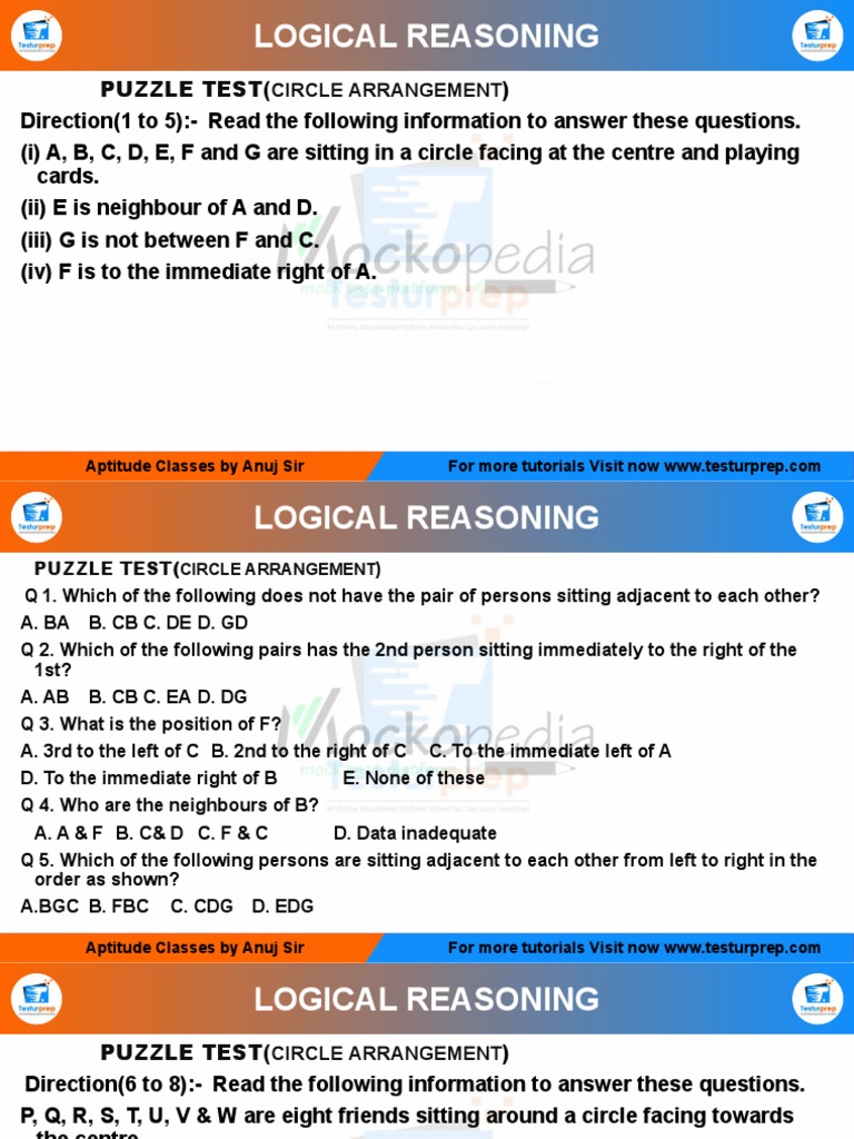 Logical Reasoning: Puzzle Test ( | PDF