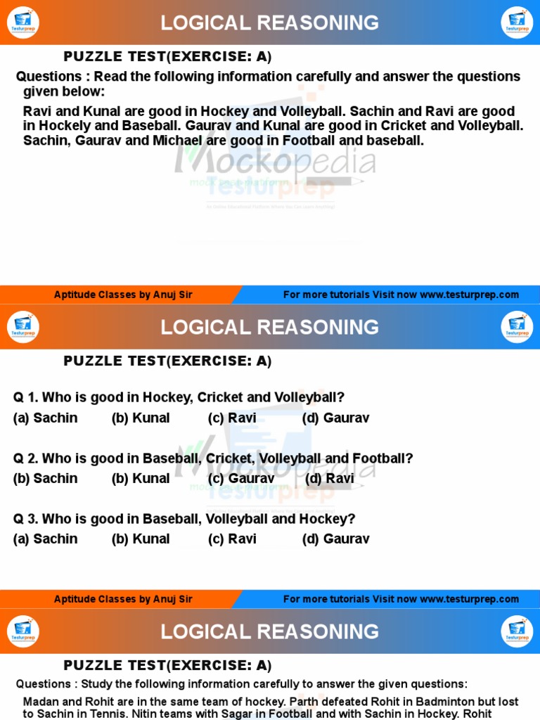 Logical Reasoning: Puzzle Test (Exercise: A) | PDF