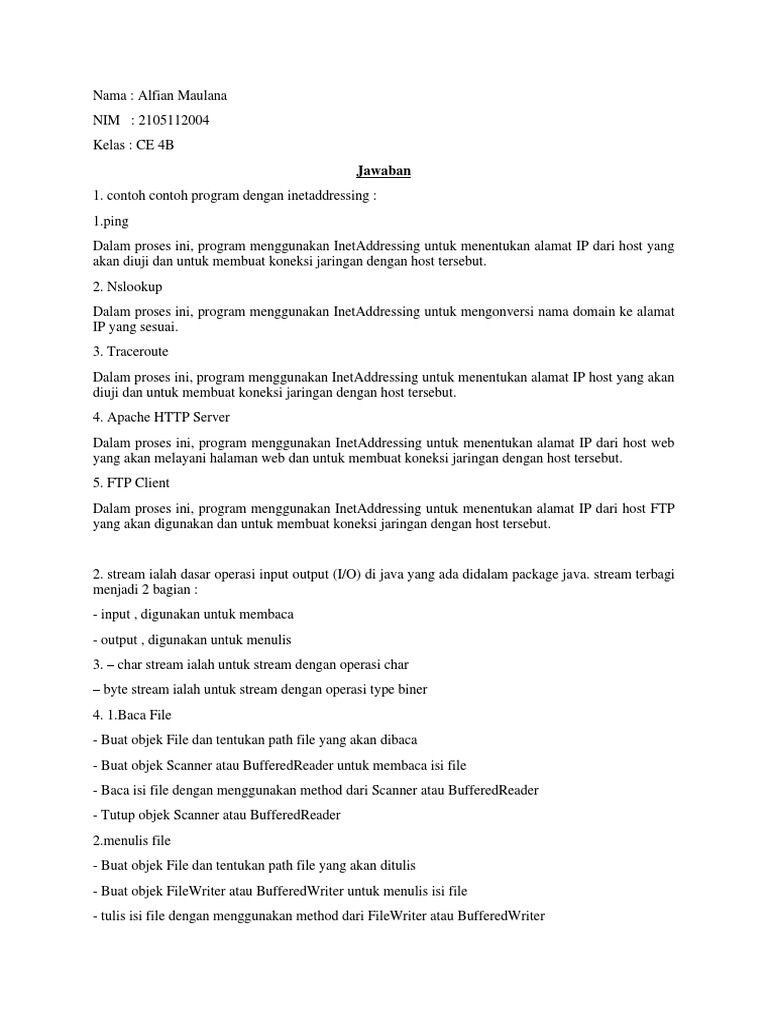 Pemrograman Jaringan & Java I/O | PDF