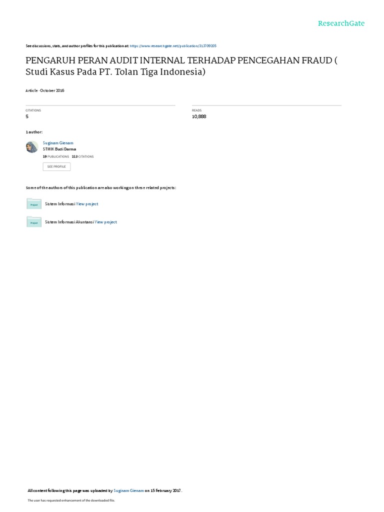 Pengaruh Peran Audit Internal Terhadap Pencegahan Fraud (Studi Kasus ...
