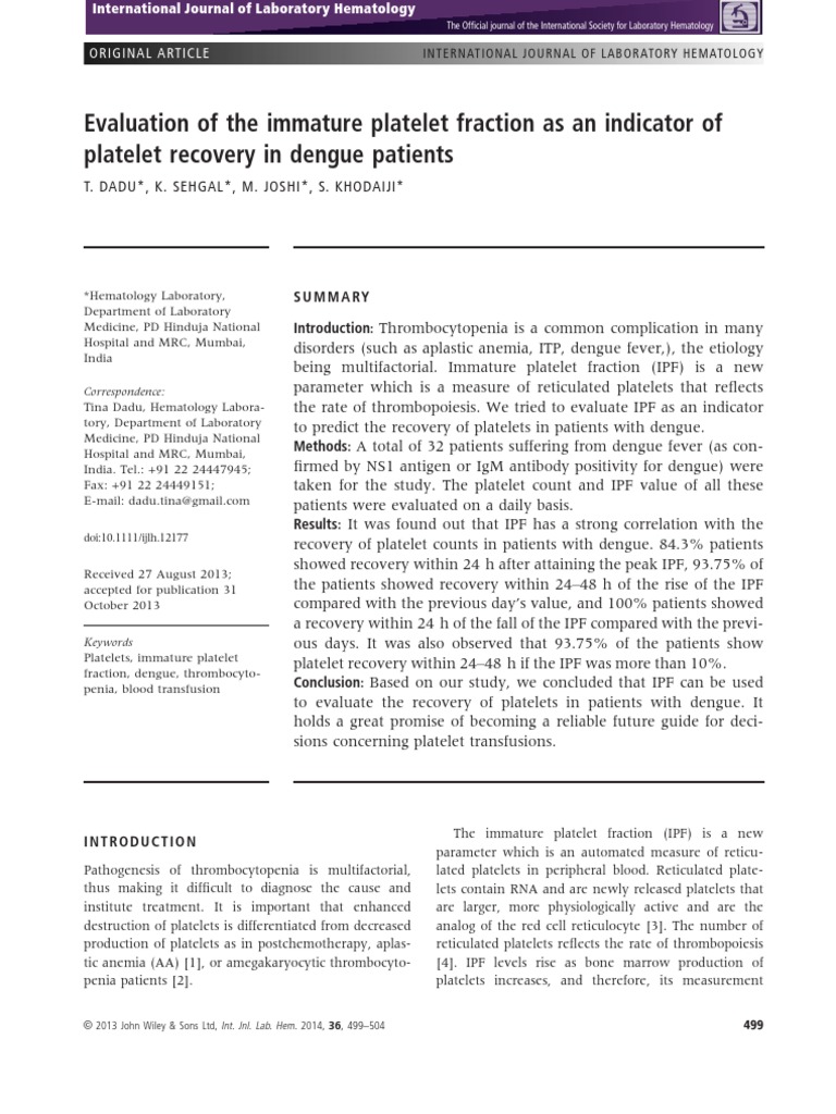 Evaluation of The Immature Platelet Fraction As An Indicator of | PDF ...