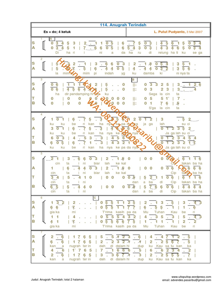 Partitur Lagu Anugrah Terindah | PDF | Memasak, Makanan, & Anggur