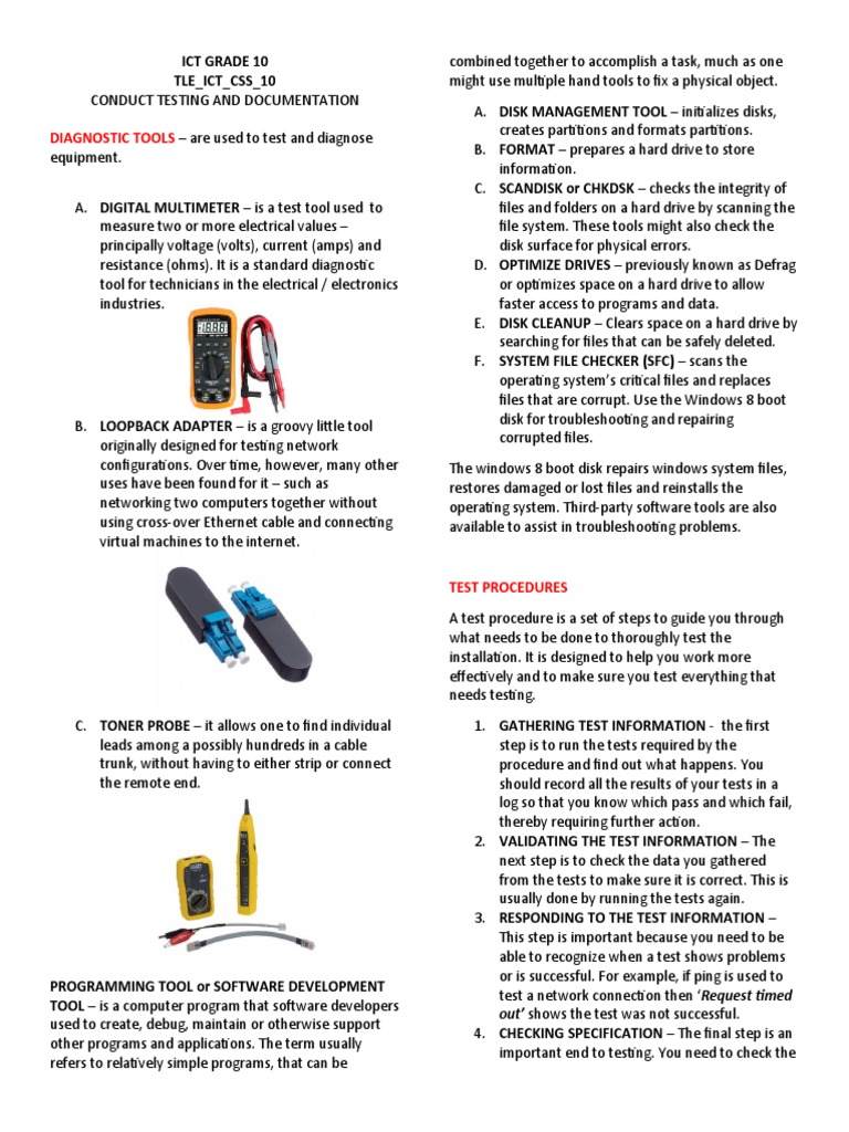 Diagnostic Tools: Ict Grade 10 TLE - ICT - CSS - 10 | PDF | Computer File | Booting