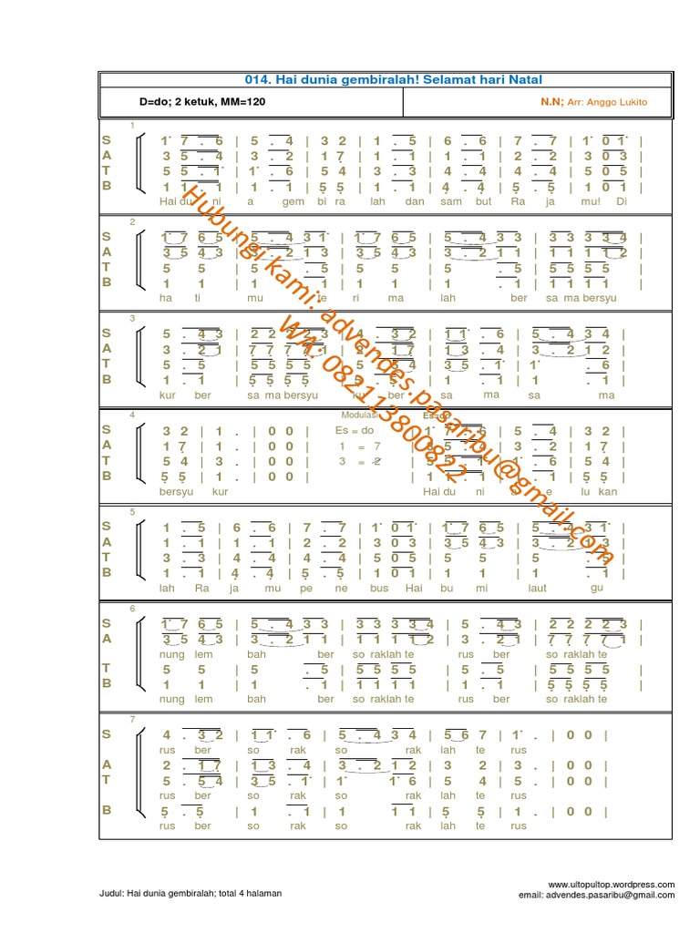 Partitur Lagu Hai Dunia Gembiralah! Selamat Hari Natal | PDF