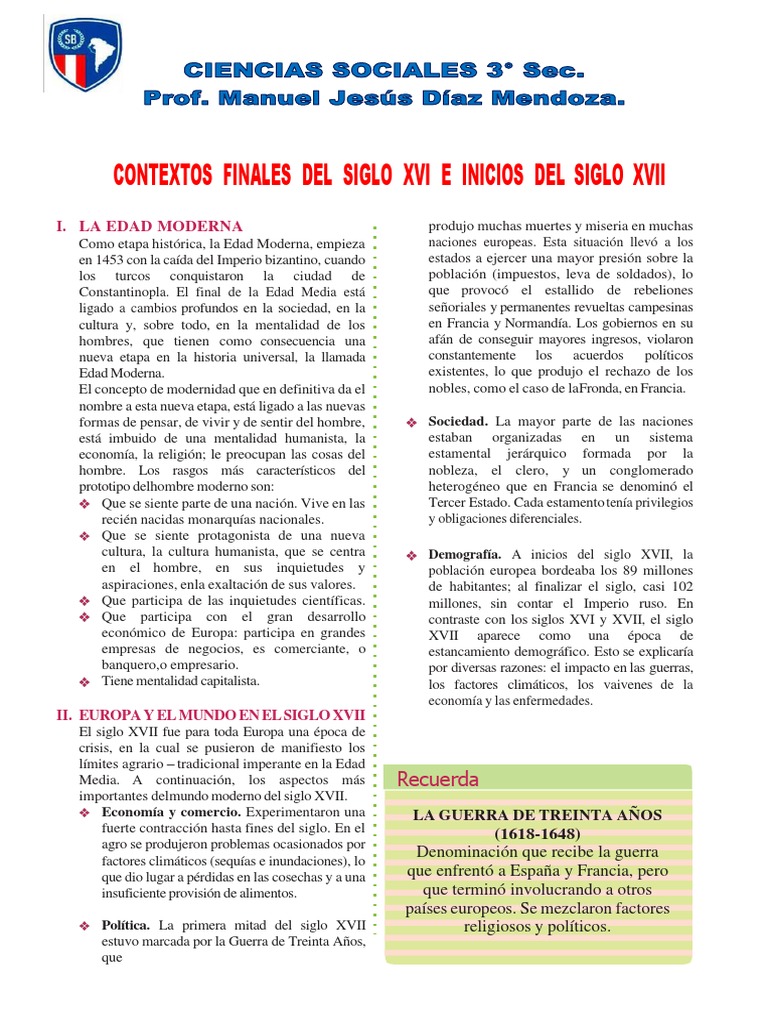 Ficha 01-CC - Ss. 3° - La Edad Moderna 1 | PDF | Mercantilismo | Europa