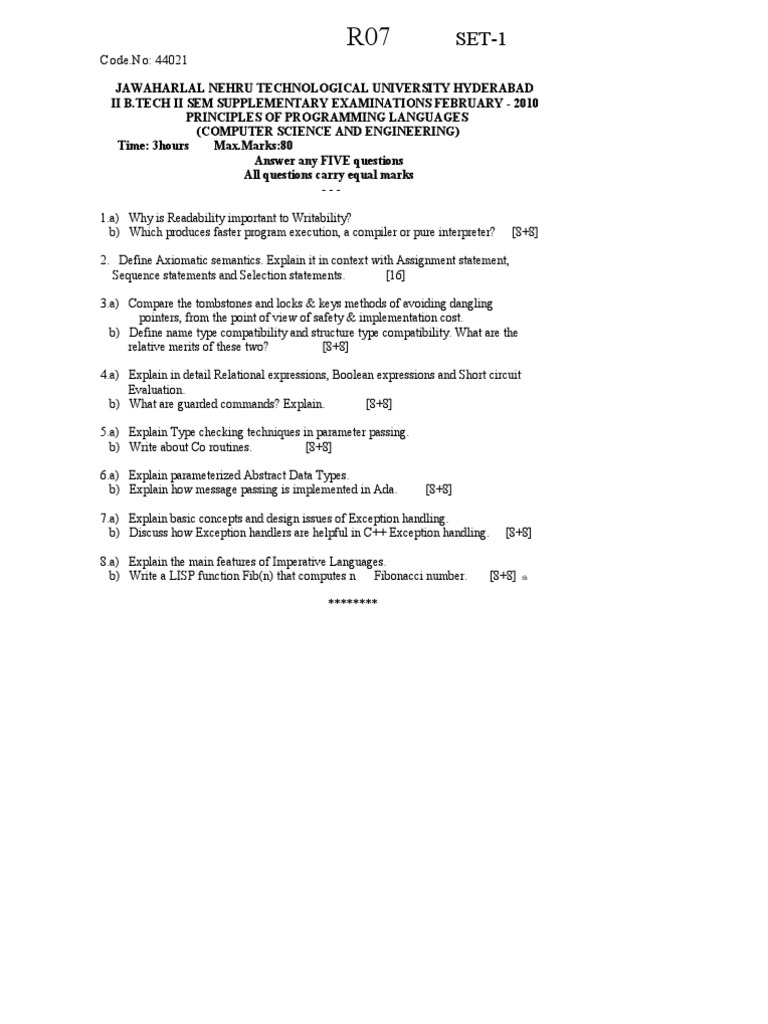 07a40501 Principles of Programming Languages | PDF | Programming ...