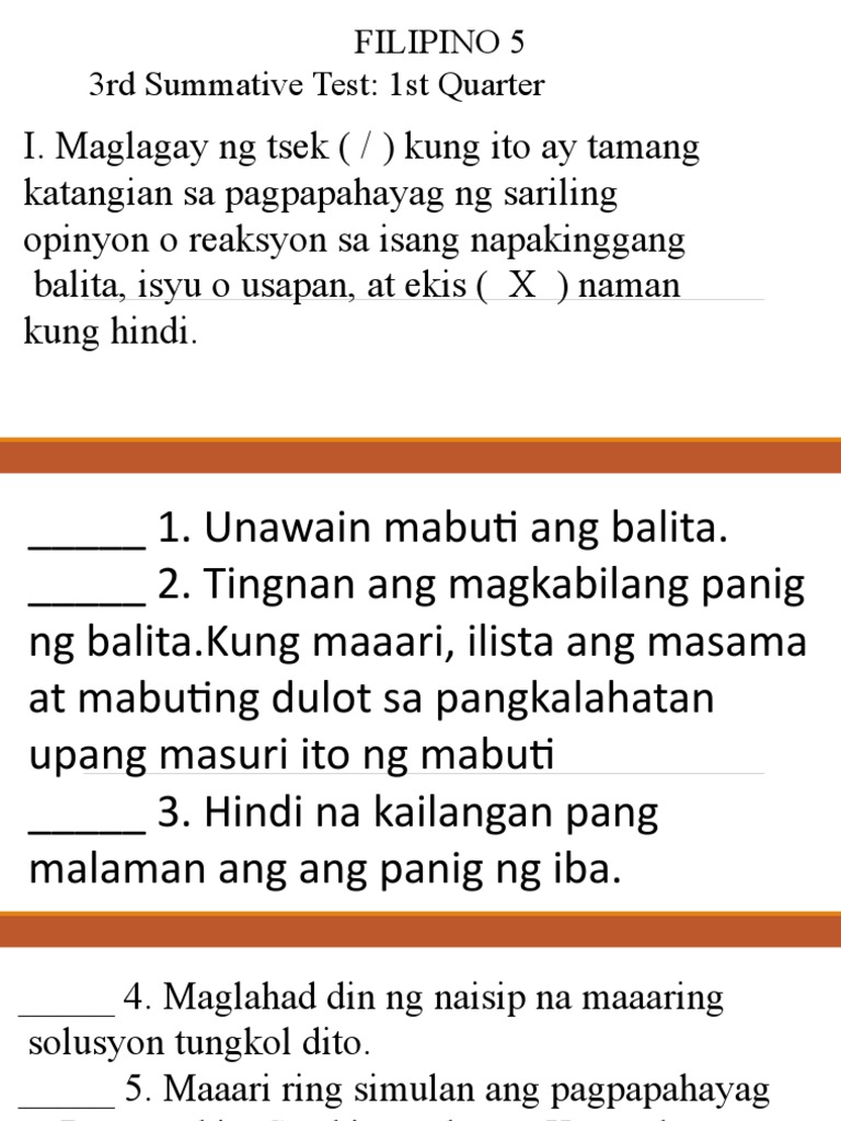 Summative Test No.3 Sa Filipino 5 | PDF