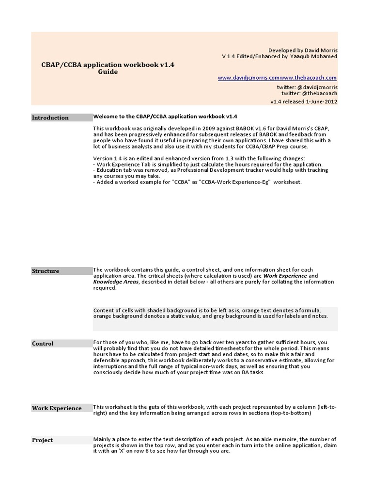 CBAP/CCBA Application Workbook | PDF | Business Analysis | Business
