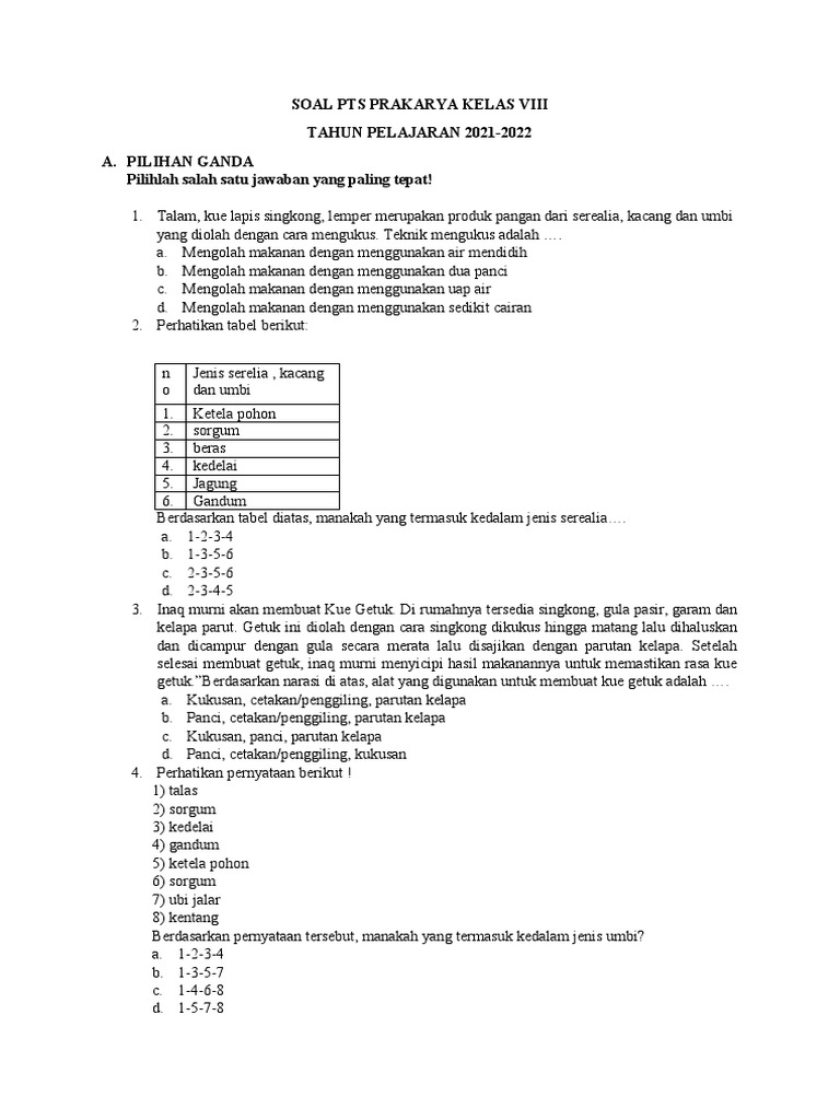 Soal Pts Prakarya Kelas VIII | PDF