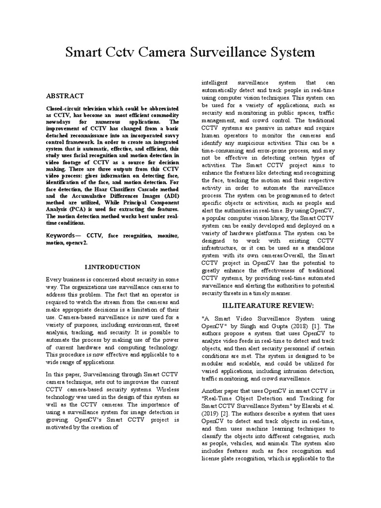 Paper SMART CCTV CAMERA SURVEILLANCE SYSTEM | PDF