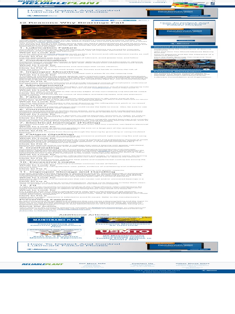 12 Reasons Why Bearings Fail Pdf Bearing Mechanical Lubricant