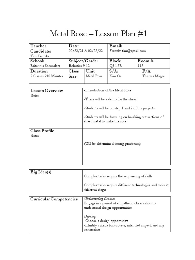 1 Metal Rose - Lesson Plan 1 | Download Free PDF | Sheet Metal | Learning