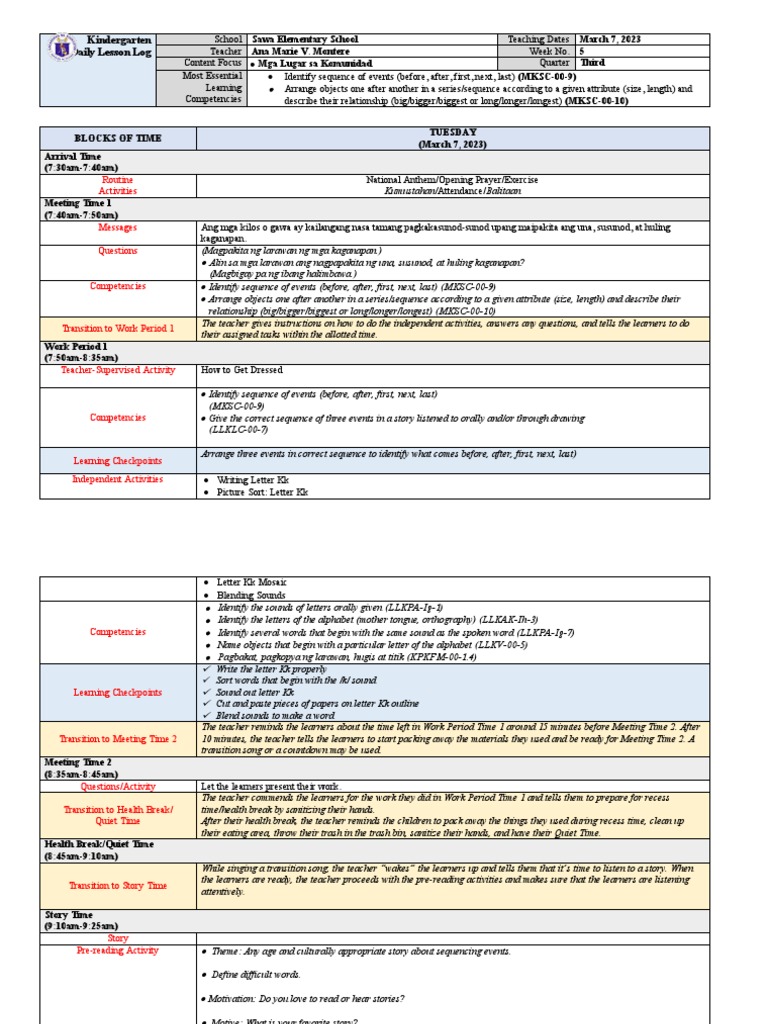 Kindergarten DLL Q3W5d2 | PDF | Teachers | Learning