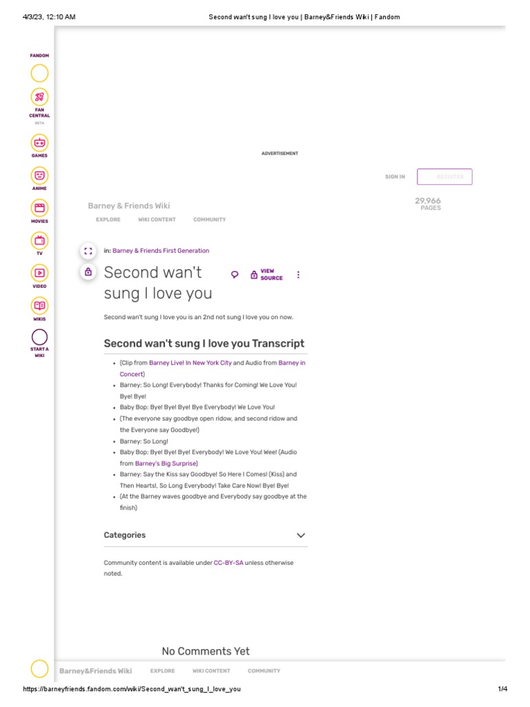 Barney's Unperformed "I Love You" | PDF | Fandom