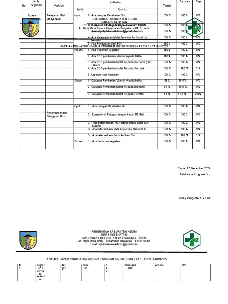 Capaian Analisa Indikator Kinerja Gizi 22 | PDF