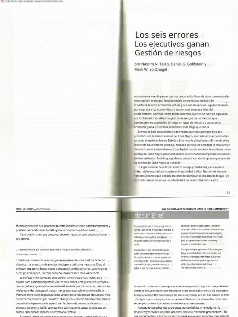 HBR The 6 Mistakes Executives Make in Risk Management.22.en - Es | PDF HBR The 6 Mistakes Executives Make in Risk Management.22.en - Es | PDF